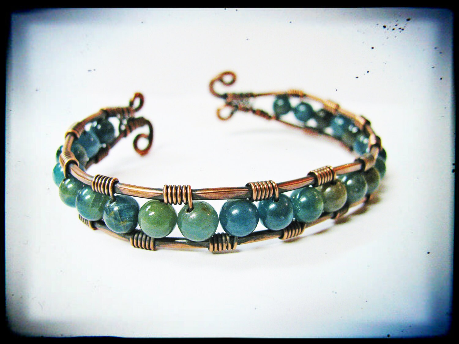 Copper and Apatite Wire Wrapped Cuff Bracelet | Etsy