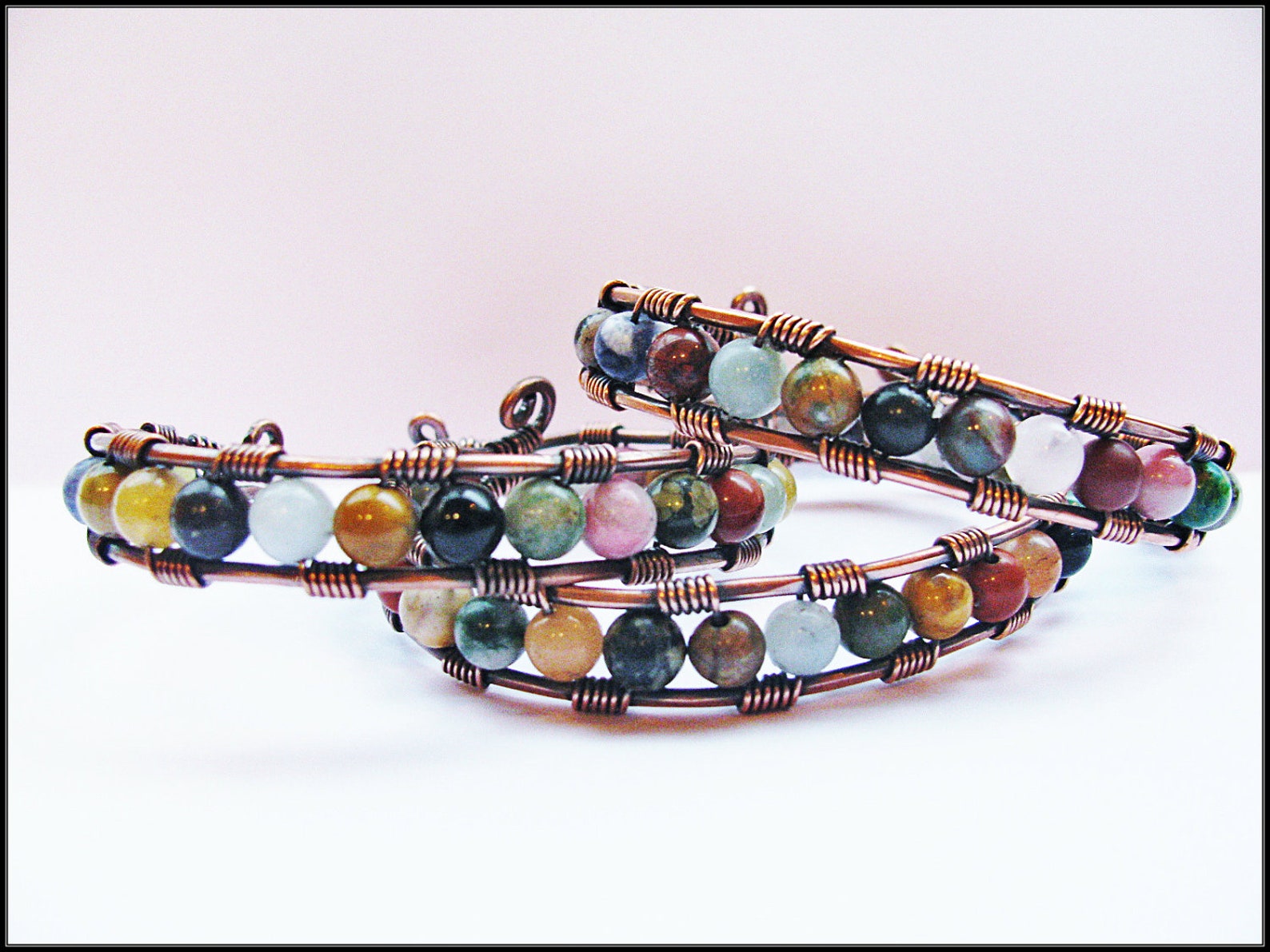 Copper Wire Wrapped Cuff Bracelet With Mixed Gemstone - Etsy