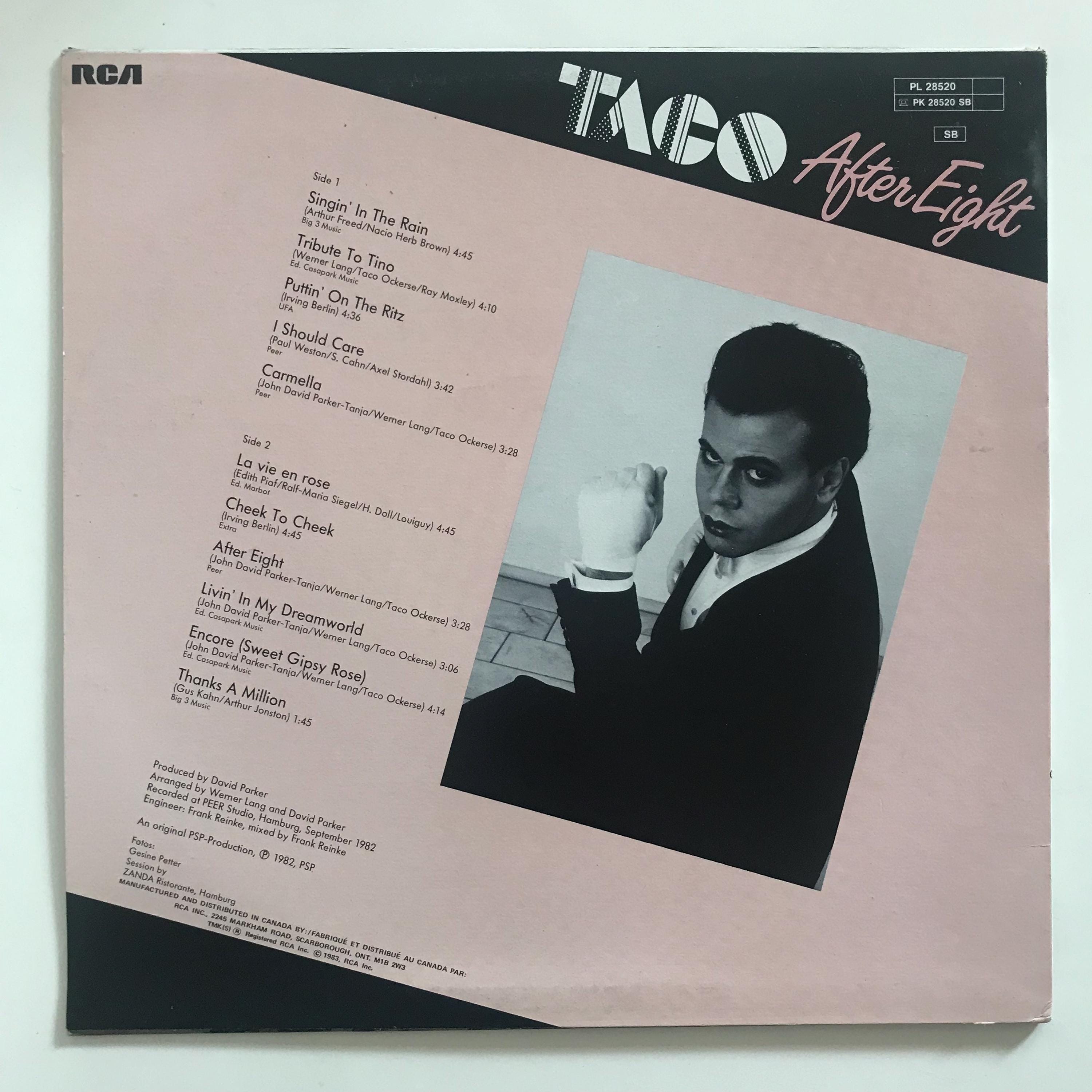 Taco - After Eight LP 1982 RCA Canada 80s Synth-pop New Wave VG+ - Etsy