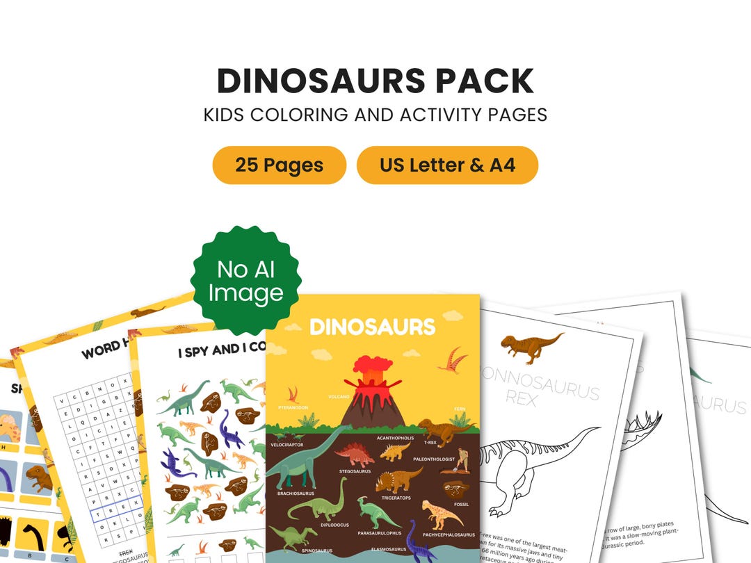 Dinosaurs Coloring and Activity Book: 25 Dino Pages, Activities (PDF ...