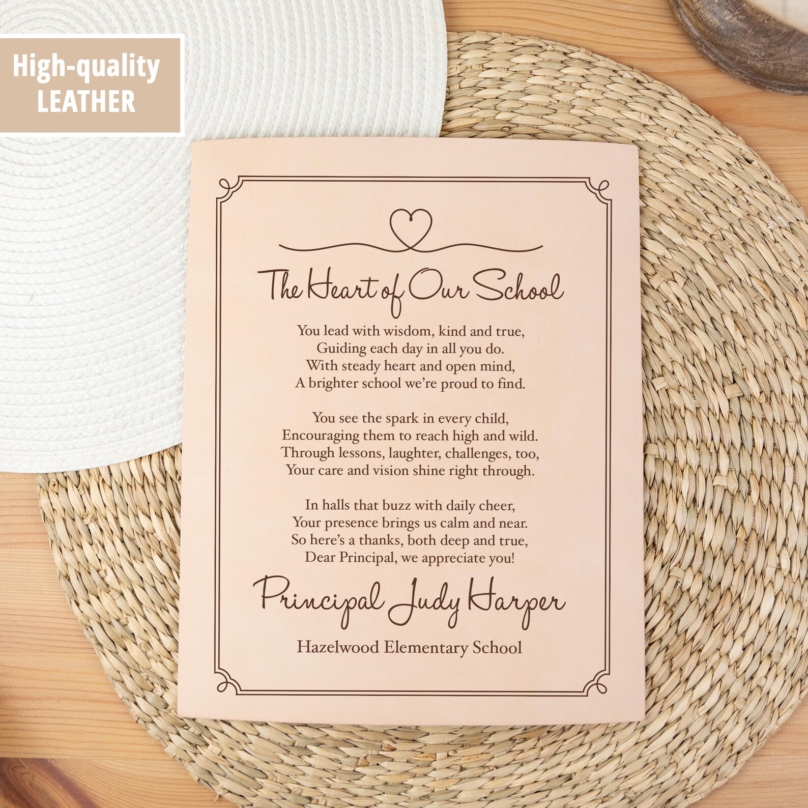 Gift for Principal: Engraved Leather Thank You Poem for School, Framed ...