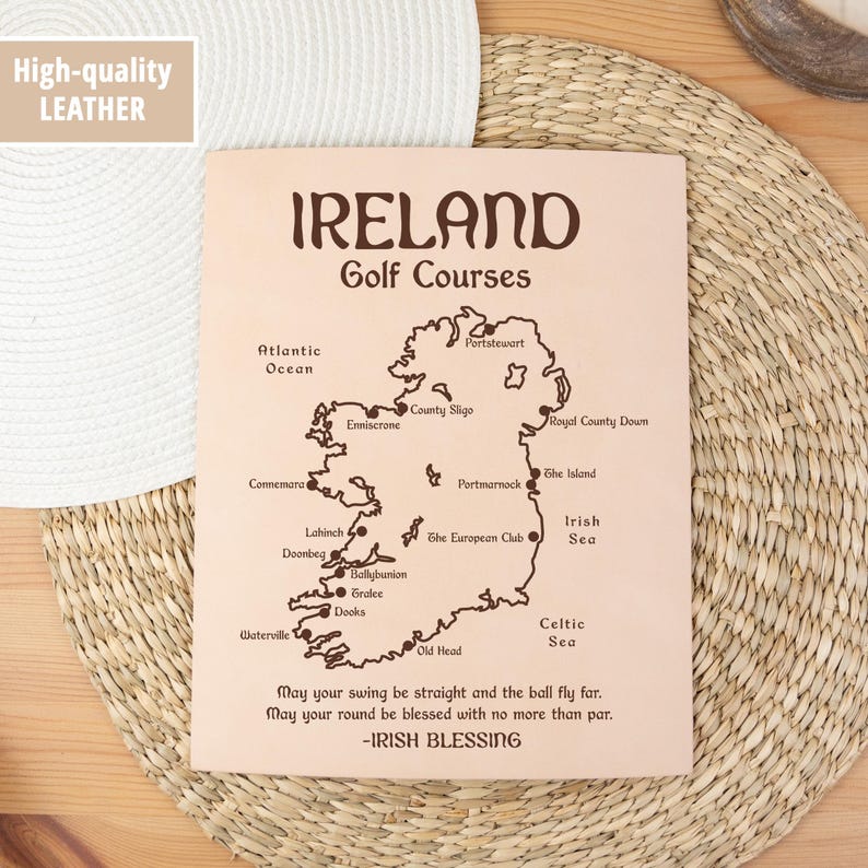 Leather Ireland Golf Map Art in Dark Brown Wood Frame - Etsy