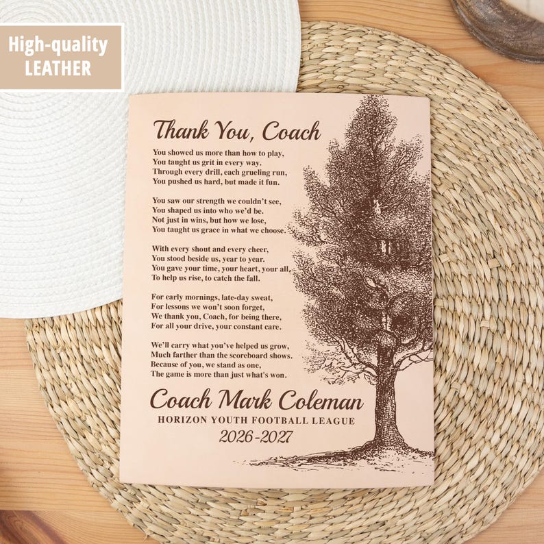 Gift for Coach: Personalized Leather Engraved Print With Poem, Sports ...