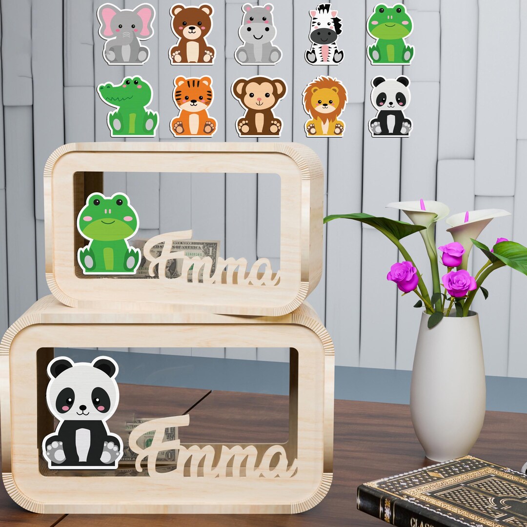 Animal Wild Money Box Laser Cut Svg, Animal Wild Money Box Svg, Cute ...