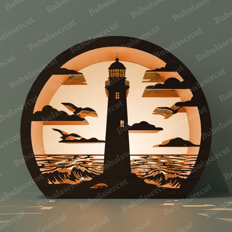 Lighthouse Lantern SVG Set of 5, Ocean Wave Laser Cut Files, 3D Sea ...
