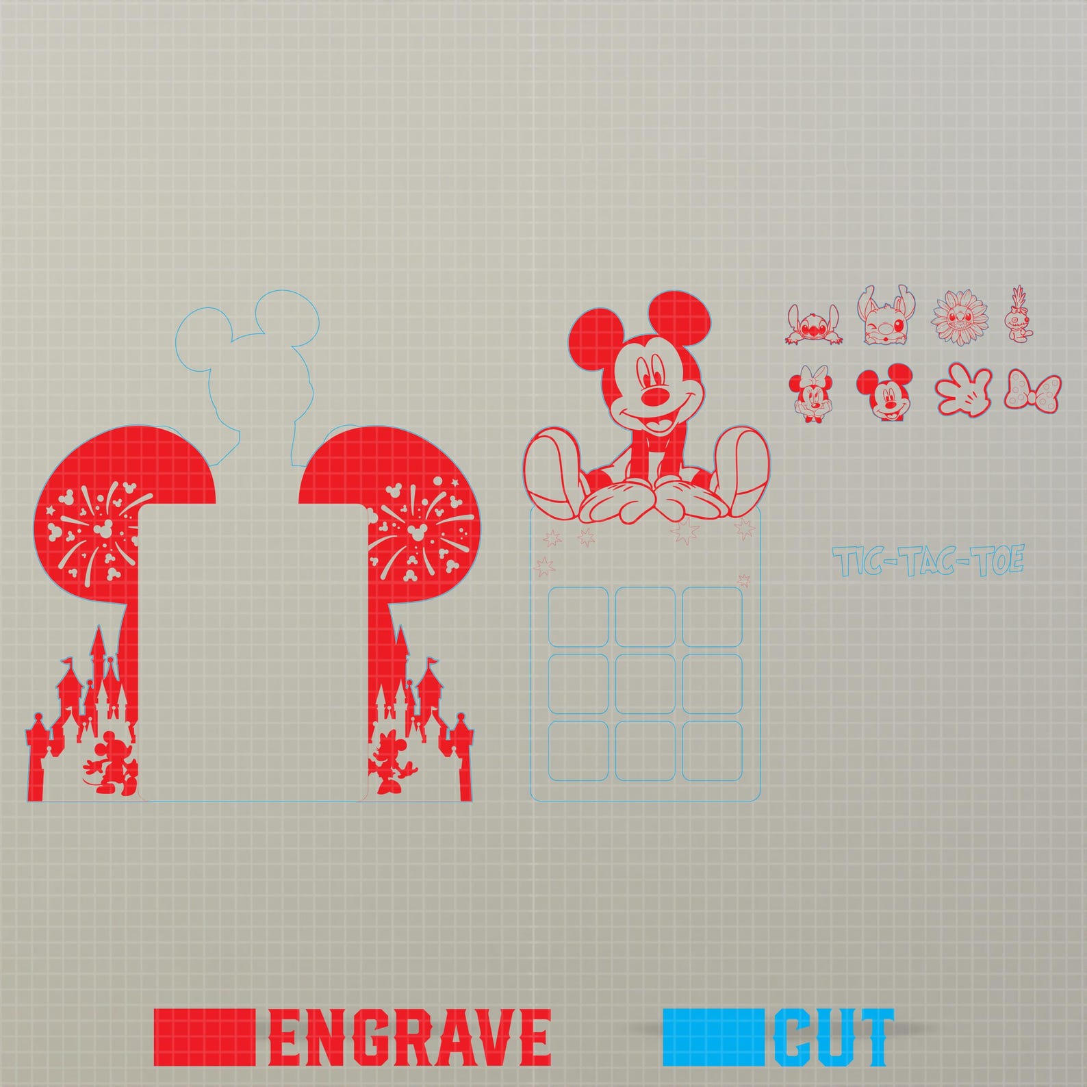 Character Cartoon Tic Tac Toe Lasercut,tic Tac Toe Game Svg,mouse Wood ...