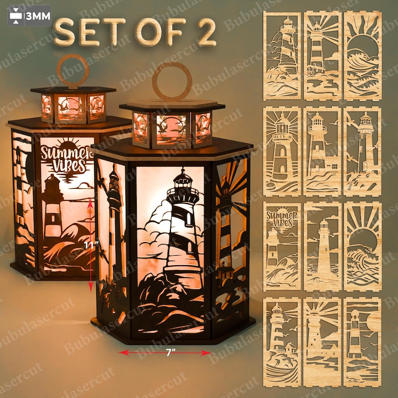 Lighthouse Lantern SVG Bundle, Summer Vibes 3D Lantern Laser Cut Files ...