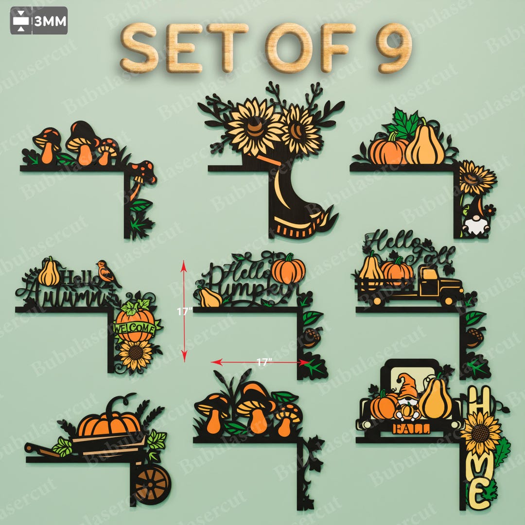 Fall Door Corner Sign Bundle of 9 Autumn Designs With Pumpkins ...