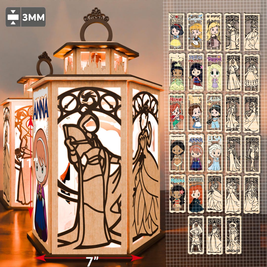 Bundle Princess Lantern Laser Cut, Princess Lantern Svg, Cartoon ...