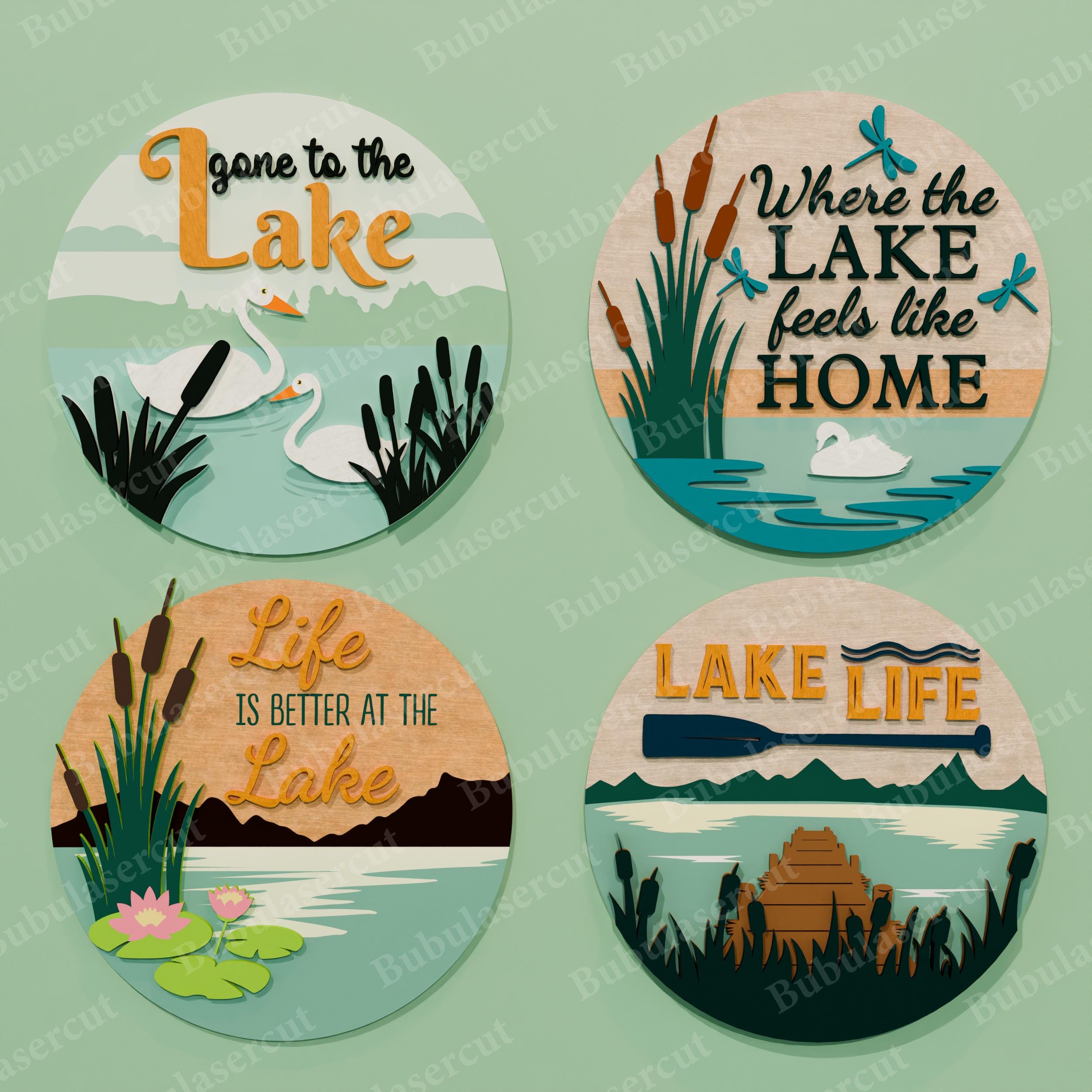 Lake Life SVG Sign Bundle, 9 Layered Wood Door Sign Designs for Laser ...
