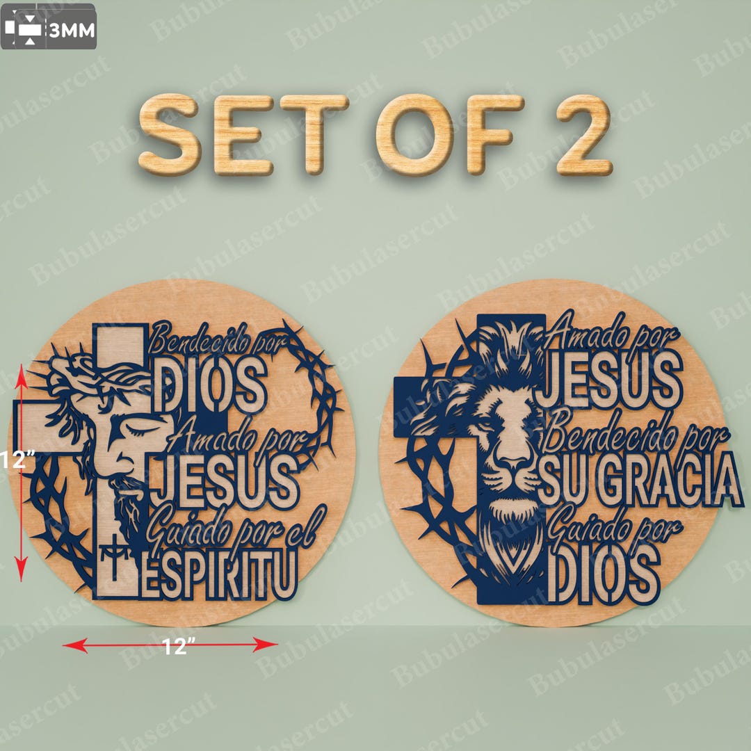 Spanish Christian Cross Wall Art Set of 2, Bendecido Por Dios Sign ...