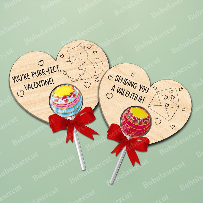 Valentine Lollipop Holder Svg Set of 20, Cute Kids Valentine Cards ...
