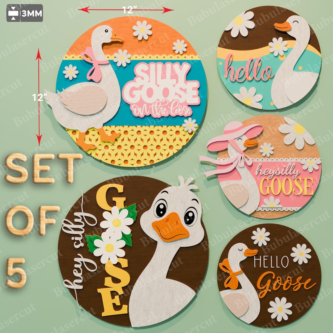 Silly Goose Round Sign SVG Bundle, Layered Funny Goose Door Hanger Cut ...
