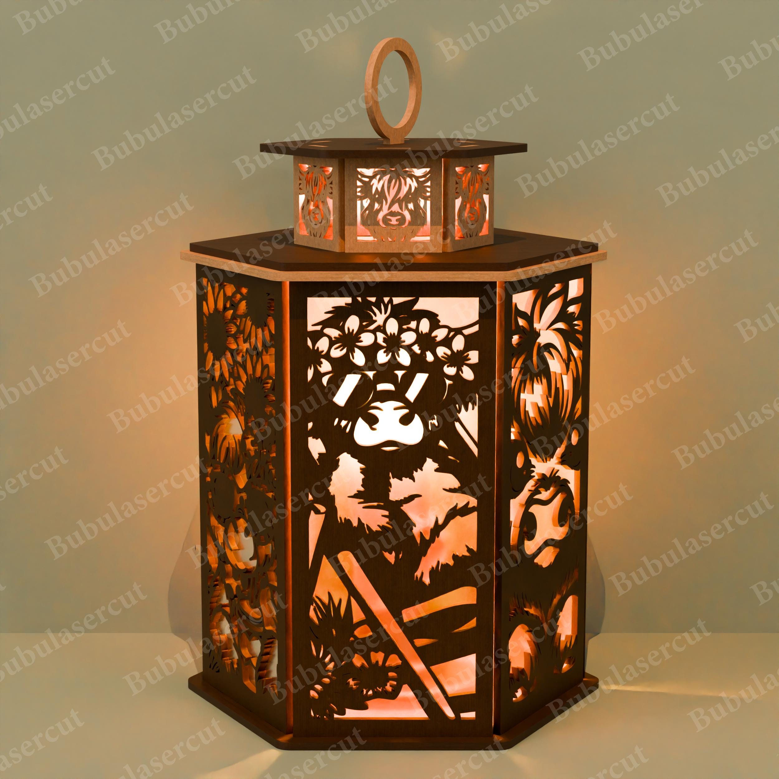 Highland Cow Lantern Decor Set of 2, Cute Cow Light Box Design, Floral ...