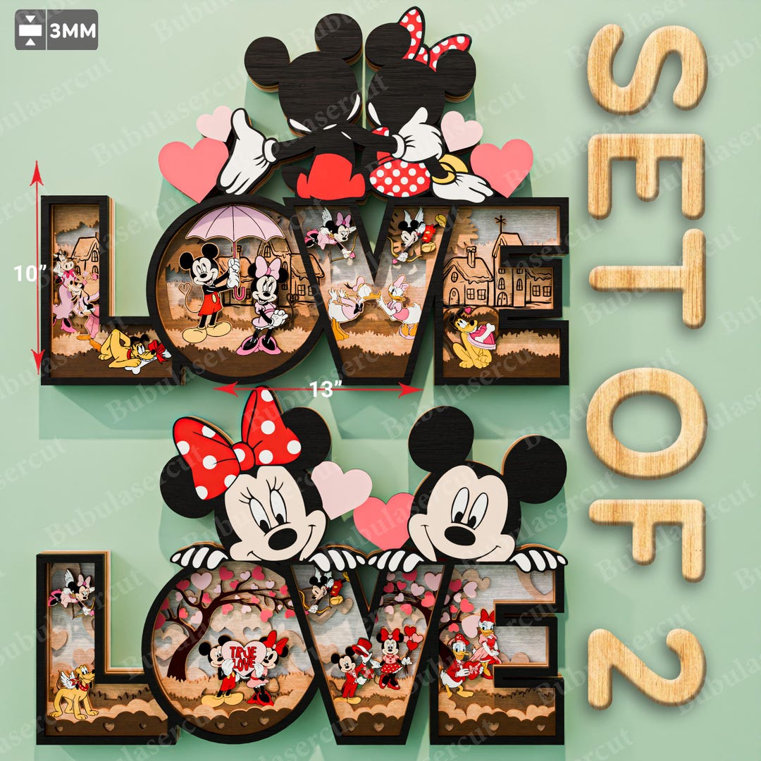 Valentine Love Multilayer Wood Sign Laser Cut, Cartoon Couple Decor ...