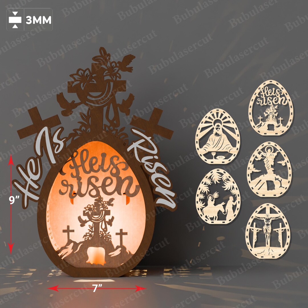 Easter Jesus Christ is Risen Candle Holder Laser Cut File | He is Risen ...