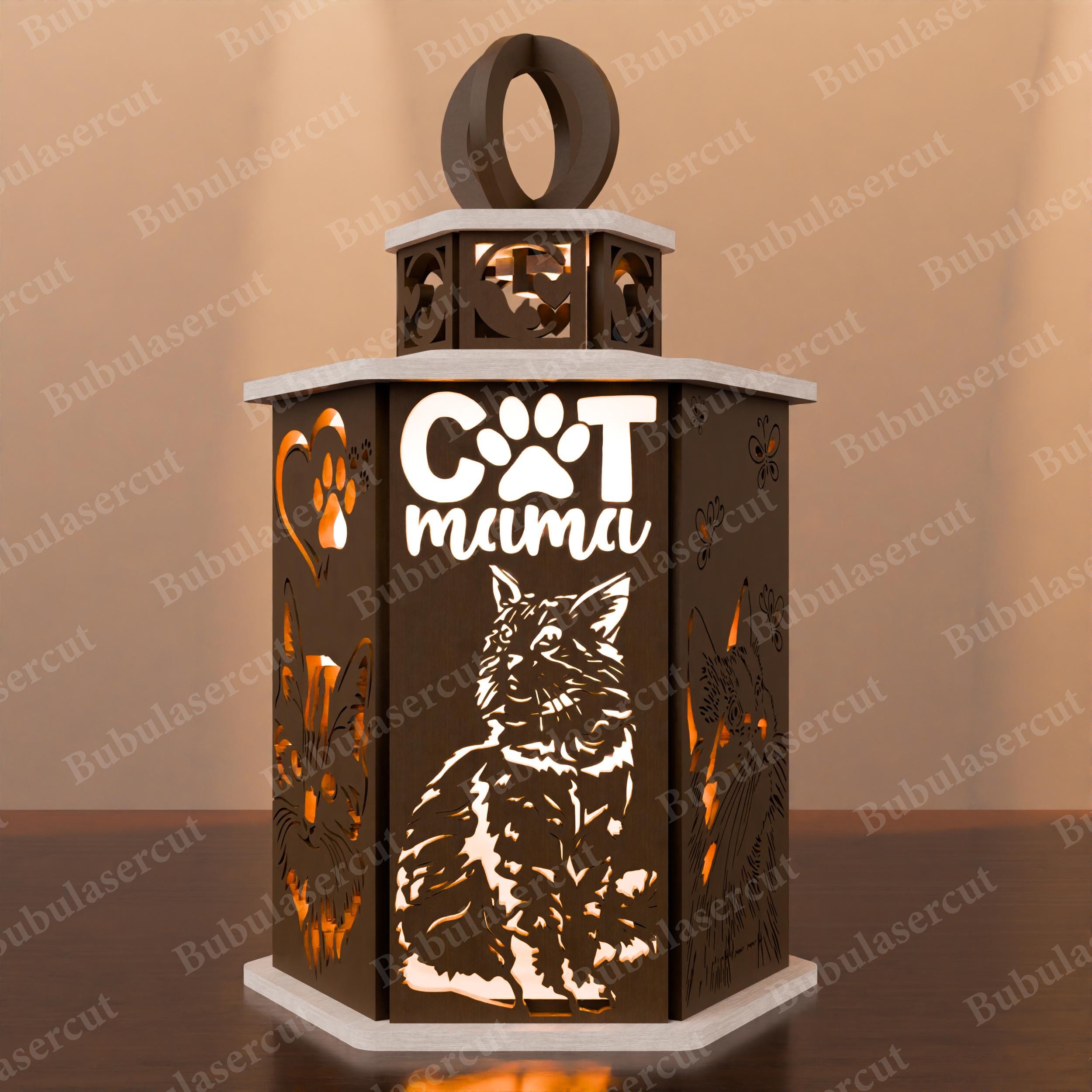 Cat Silhouette Lantern Laser Cut File | Cute Cat Lantern Cat Candle ...