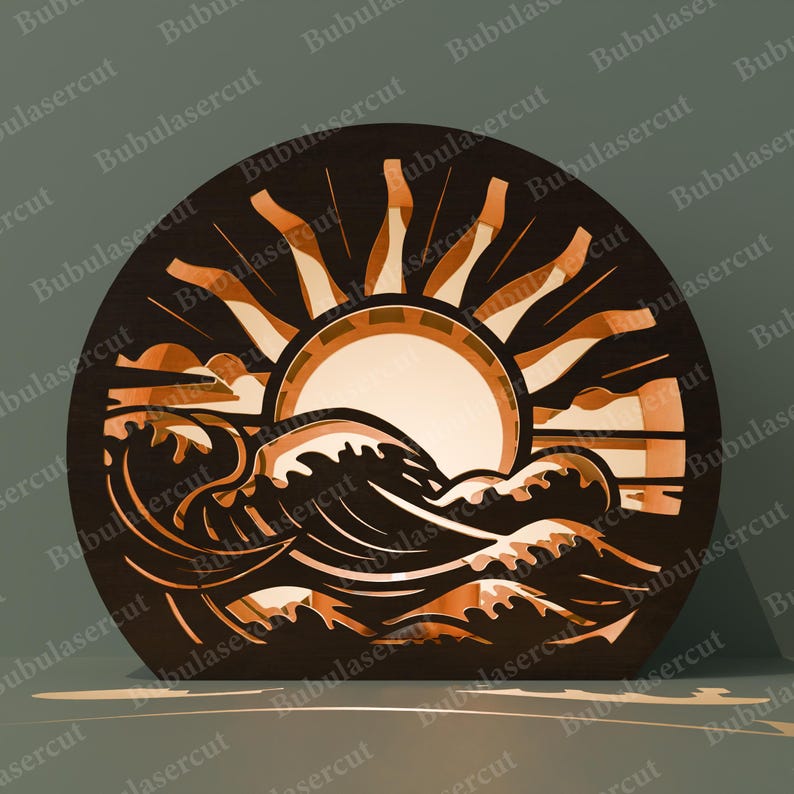 Lighthouse Lantern SVG Set of 5, Ocean Wave Laser Cut Files, 3D Sea ...