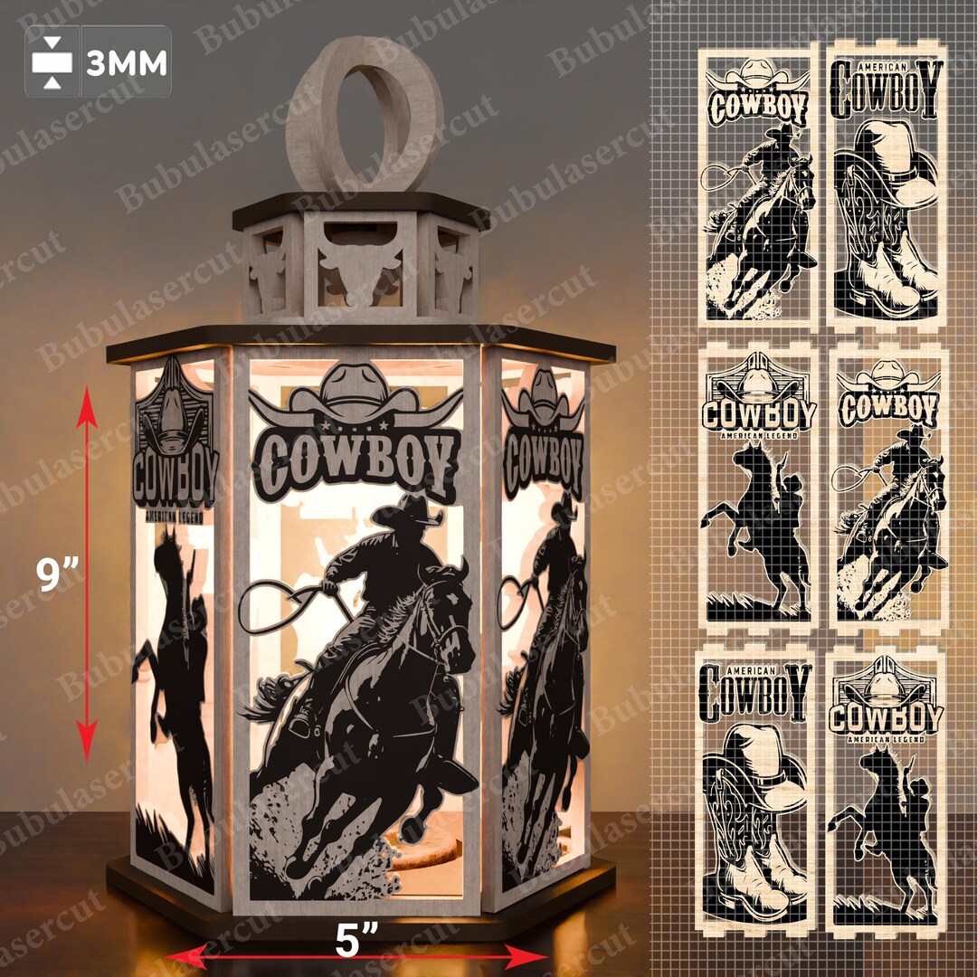 Cowboy Lantern Laser Cut File | Wild West Lantern Cowboy Adventure ...
