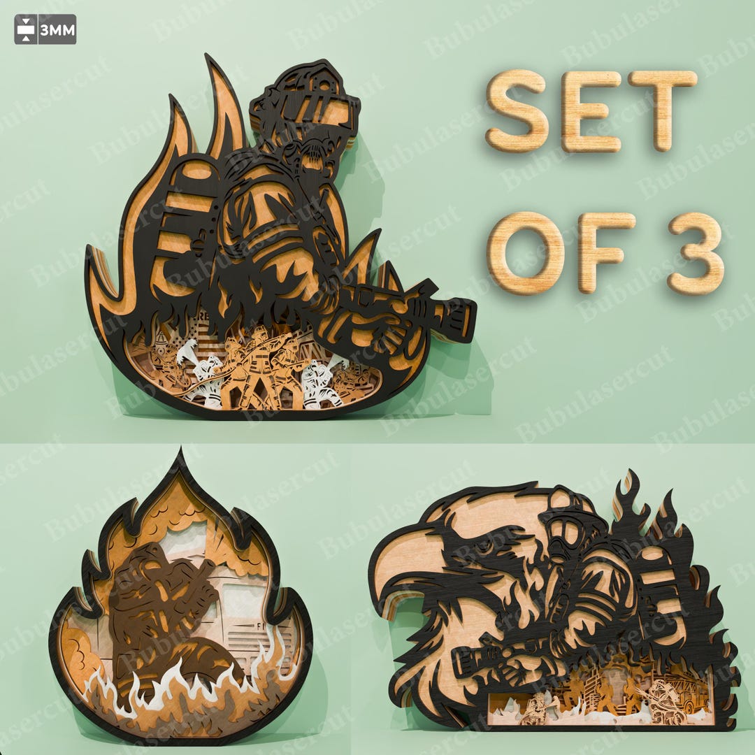 Firefighter SVG Layered Bundle, 3 Multilayer Laser Cut Files for Wood ...