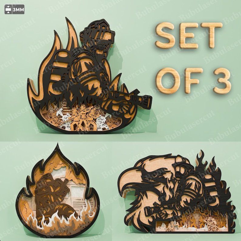 Firefighter SVG Layered Bundle, 3 Multilayer Laser Cut Files for Wood ...