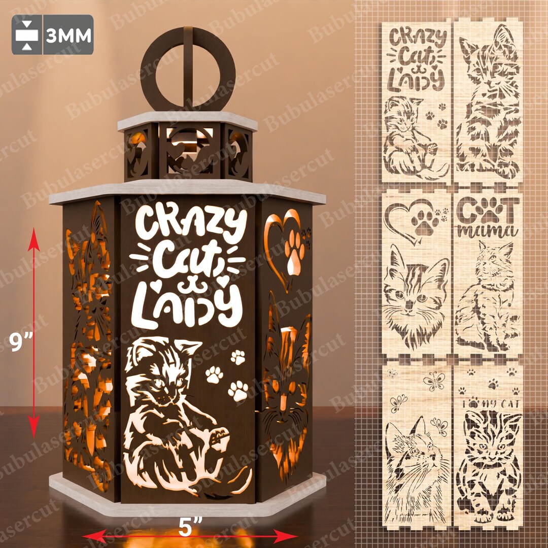 Cat Silhouette Lantern Laser Cut File | Cute Cat Lantern Cat Candle ...