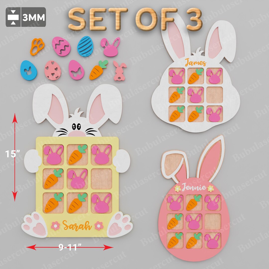 Easter Tic Tac Toe Laser Cut File | Tic Tac Toe Game Svg Easter Bunny ...