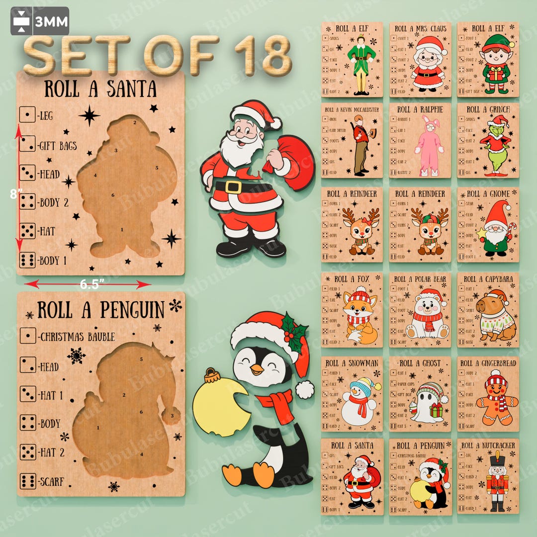 Christmas Roll A Santa Game, Holiday Dice Puzzle Bundle, Family ...