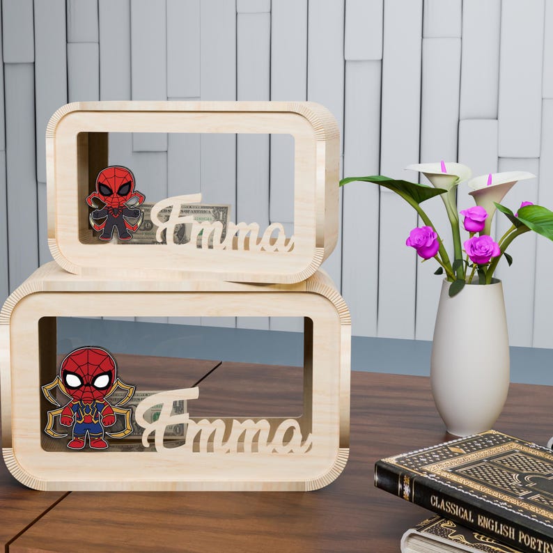 Personalised Spider Money Box Laser Cut Svg, Cartoon Money Box Svg ...