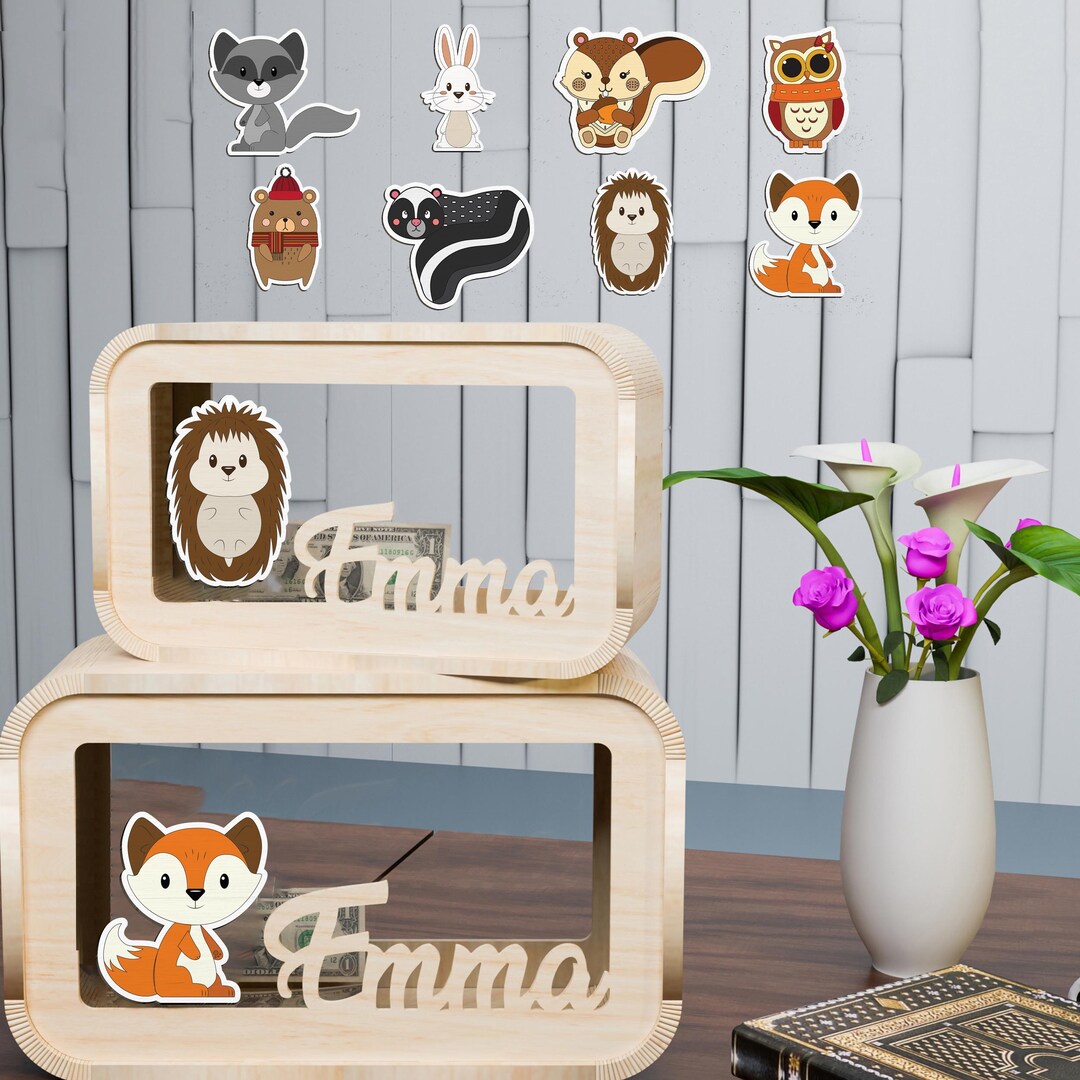 Animal Woodland Money Box Laser Cut Svg,animal Woodland Money Box Svg ...