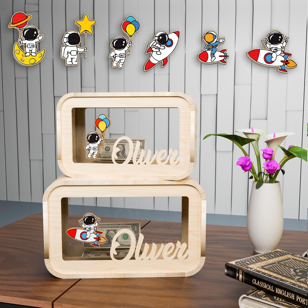 Personalised Money Box Laser Cut Svg, Astronaut Money Box Svg ...