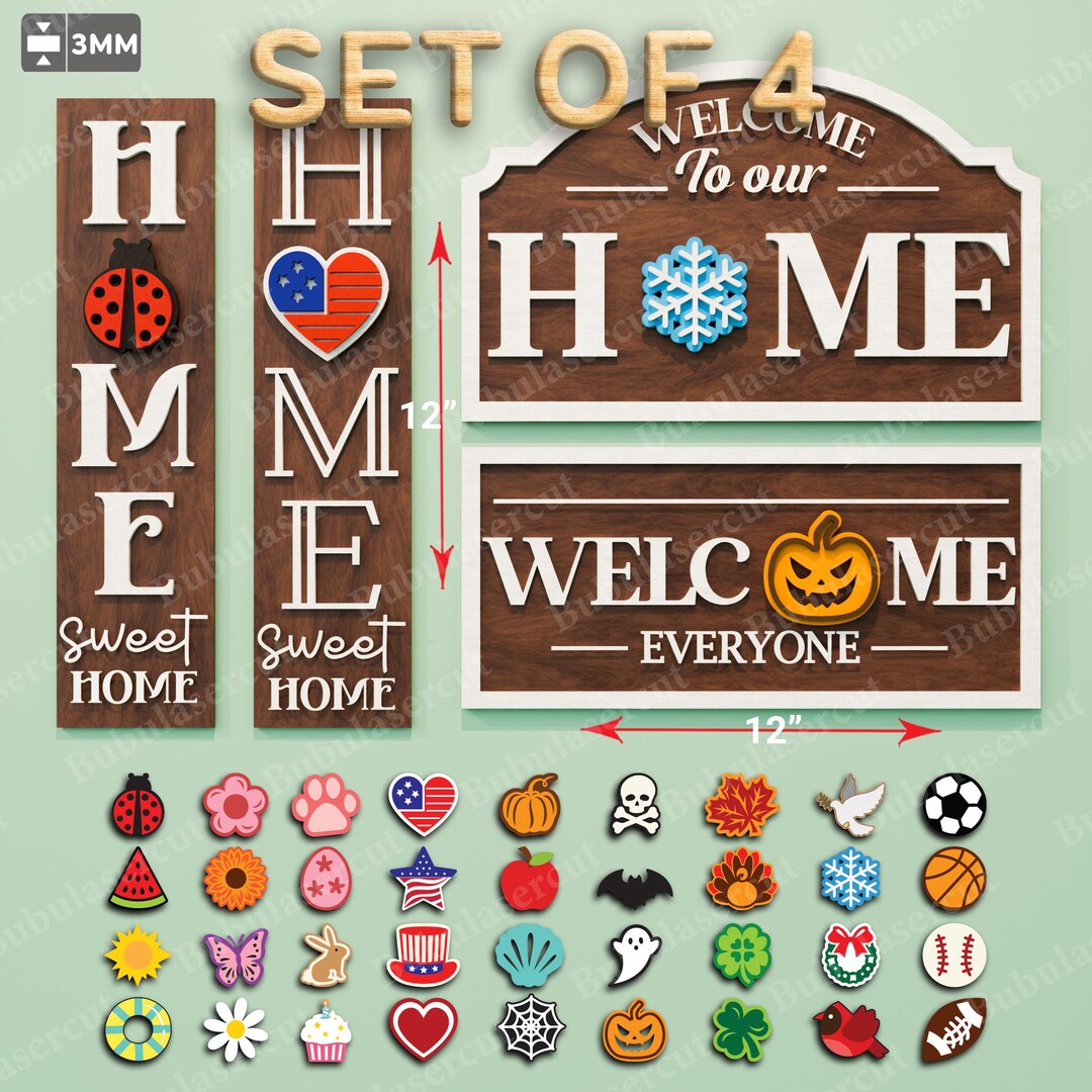 Interchangeable Home Sign SVG Bundle, Welcome Home Sweet Home Door Sign ...