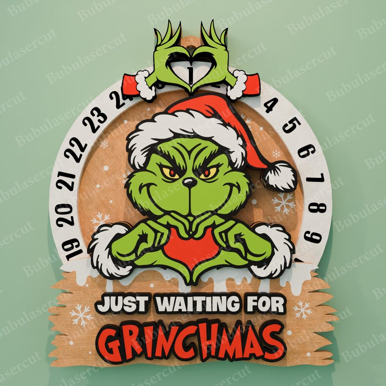 Christmas Countdown SVG Laser Cut File, Green Cartoon Character ...