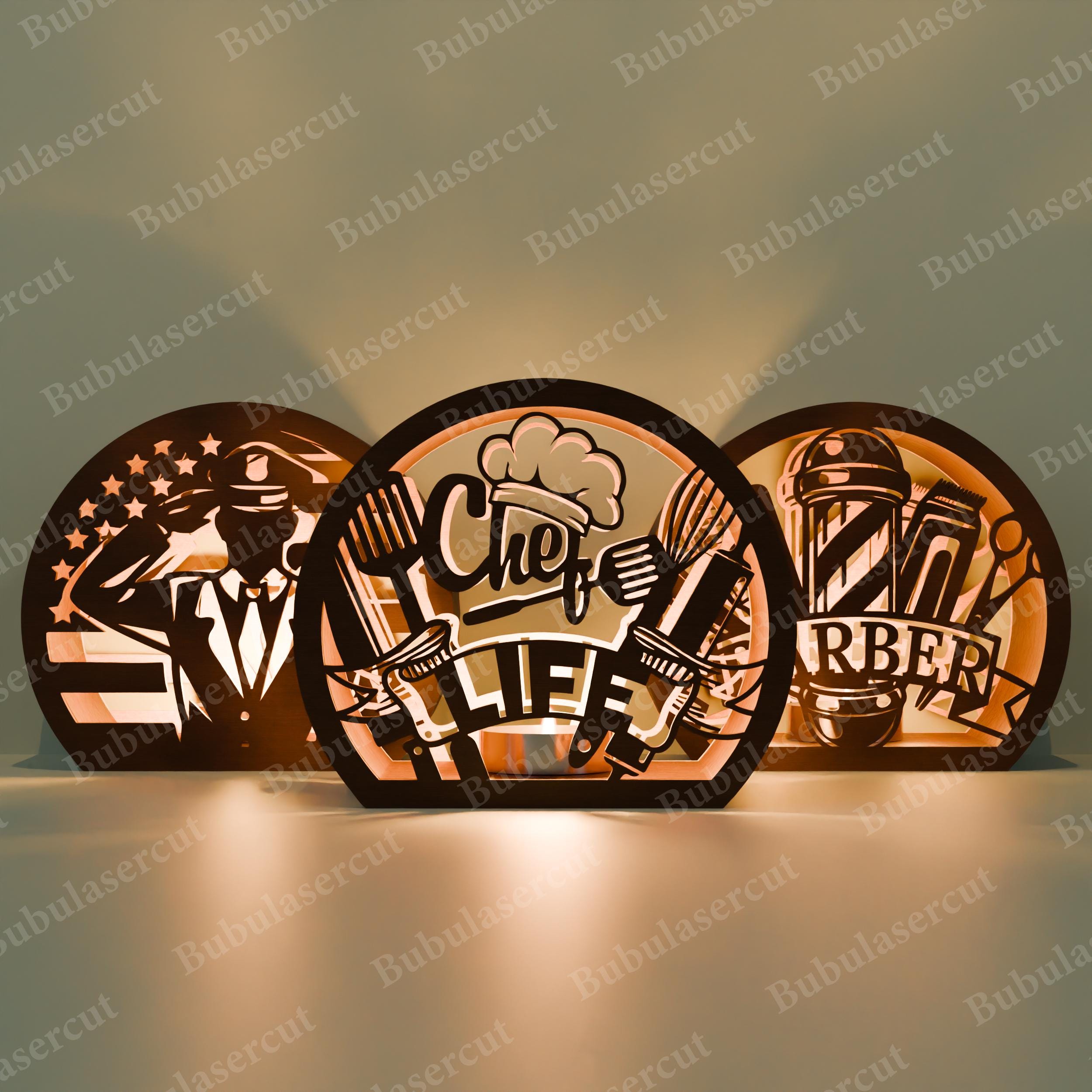 American Job Silhouette Wooden Lantern Set, Chef, Nurse, Police ...