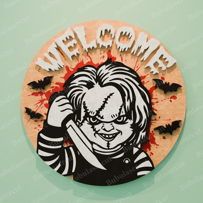 Horror Character Door Sign SVG Bundle, Halloween Welcome Sign for Laser ...