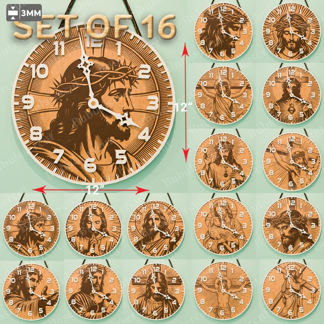 Religious Jesus Clock SVG Set of 16, Christian Wall Clock Designs ...