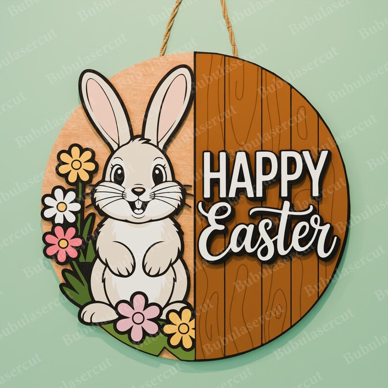 Easter Bunny Round Sign SVG Set of 9, Happy Easter Door Sign Designs ...
