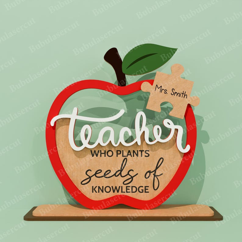 Personalized Teacher Gift Set, Crayon Box Star Apple Signs With Puzzle ...
