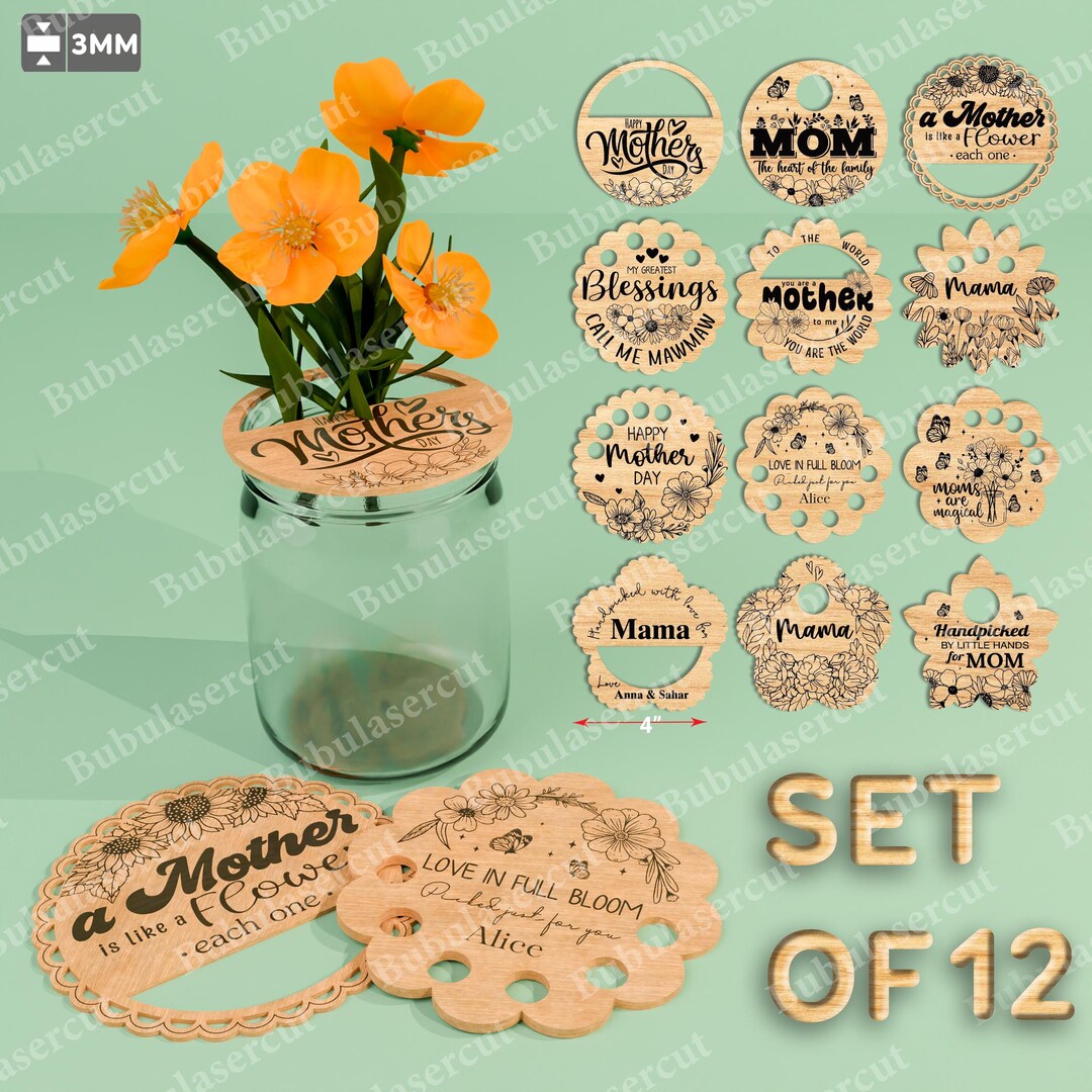 Mother's Day Flower Jar Lid SVG, Mason Jar Insert for Kids' Flower ...