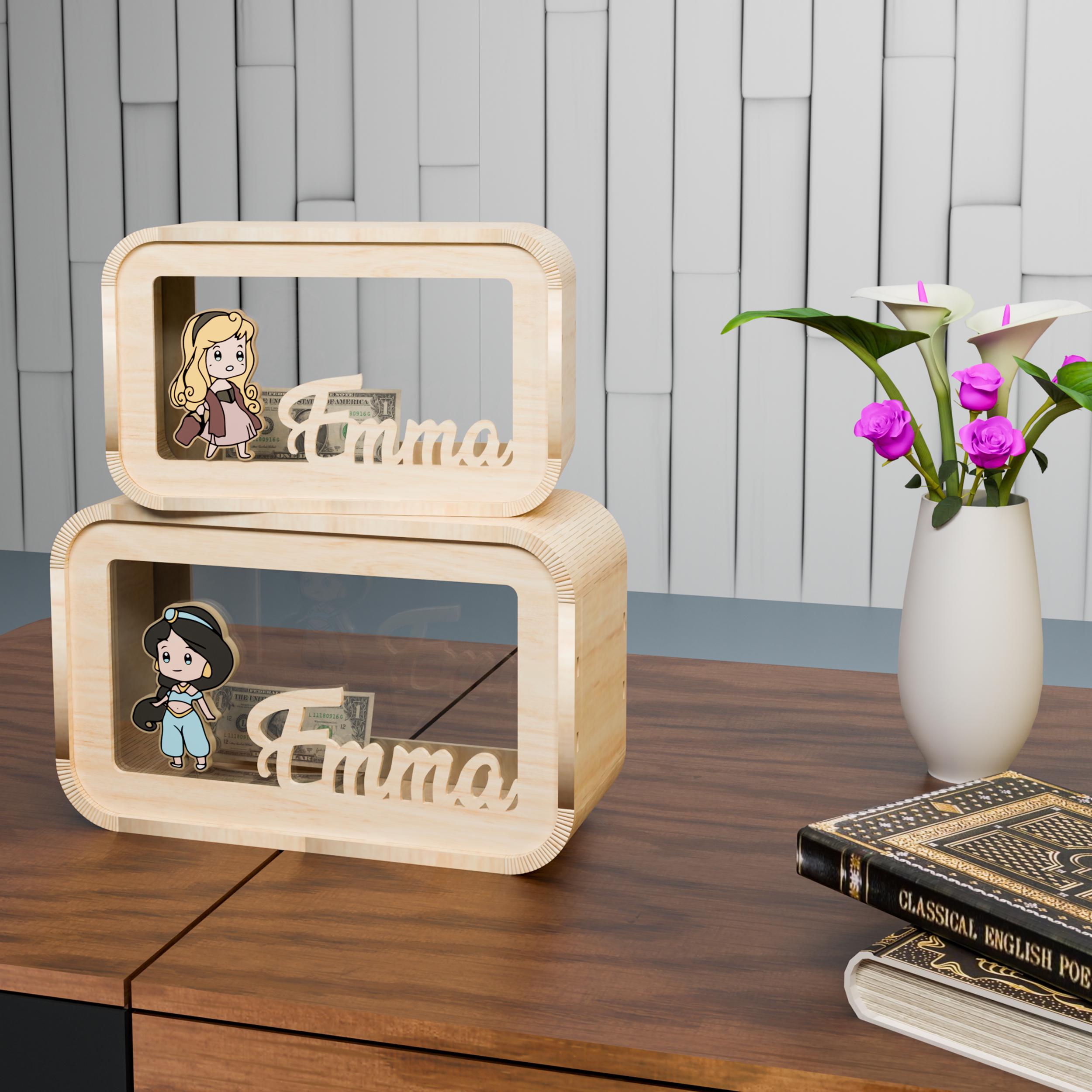 Personalised Money Box Laser Cut Svg, Princess Money Box Svg, Princess ...