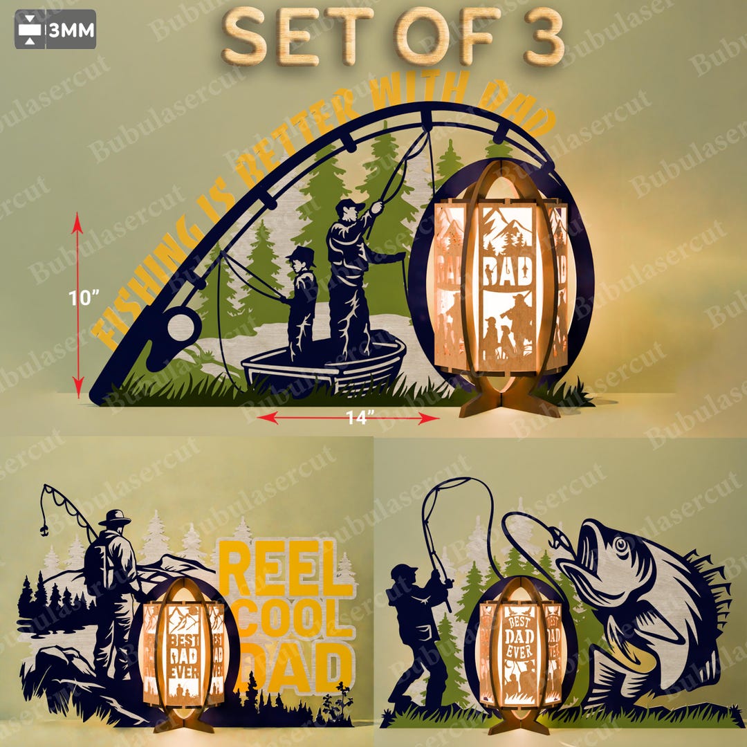 Fishing With Dad Lantern SVG Bundle, Father's Day 3D Light Box Laser ...