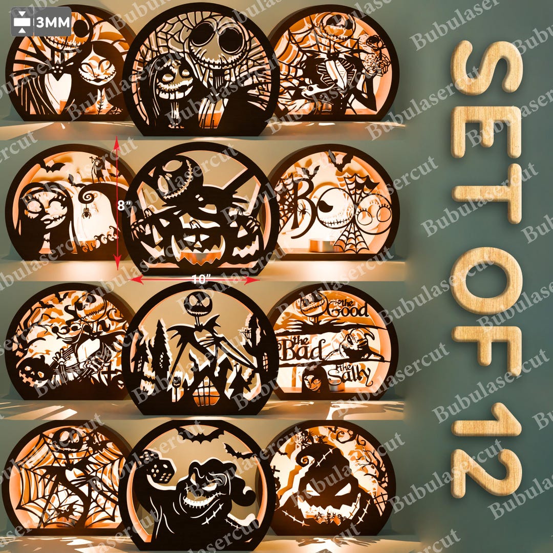 Nightmare Before Christmas Lantern Set of 12, Halloween Lightbox Decor ...