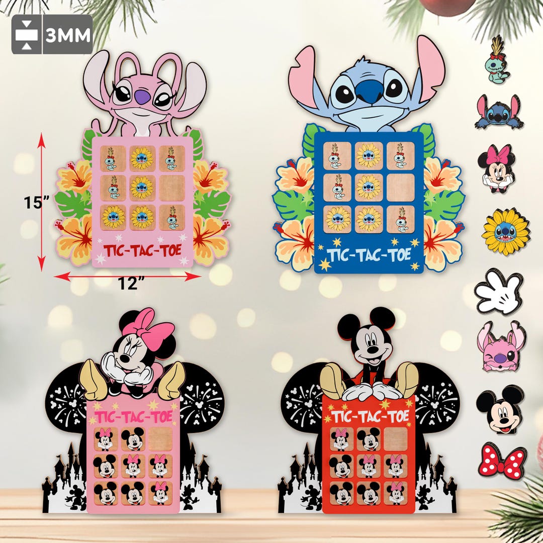 Character Cartoon Tic Tac Toe Lasercut,tic Tac Toe Game Svg,mouse Wood ...