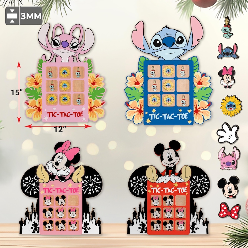 Character Cartoon Tic Tac Toe Lasercut,tic Tac Toe Game Svg,mouse Wood ...