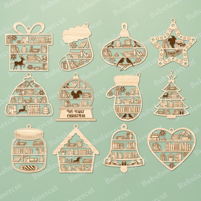 Book Lover Christmas Ornaments Svg, Bookshelf Ornament Lasercut ...