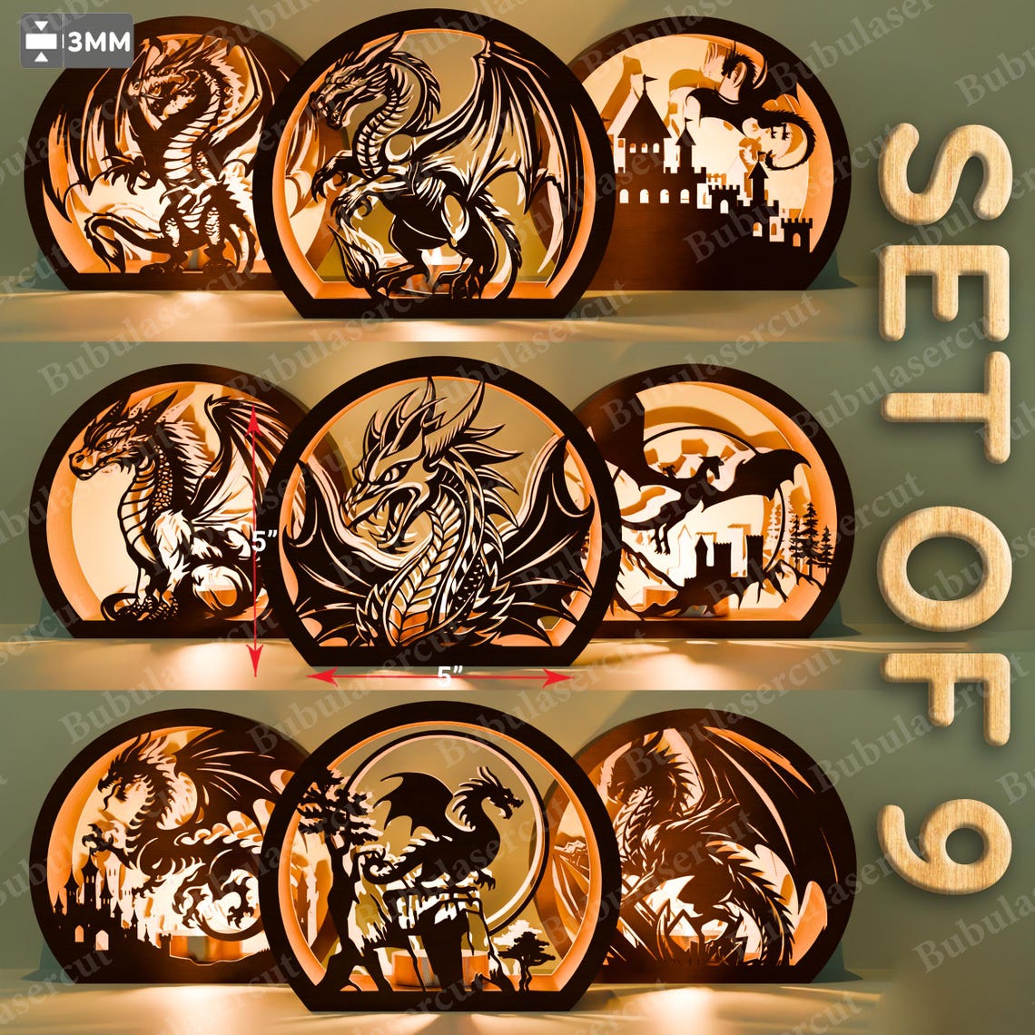 Dragon Lantern Svg, Mythical Dragon Shadow Box 3D Cut Files, Fantasy ...