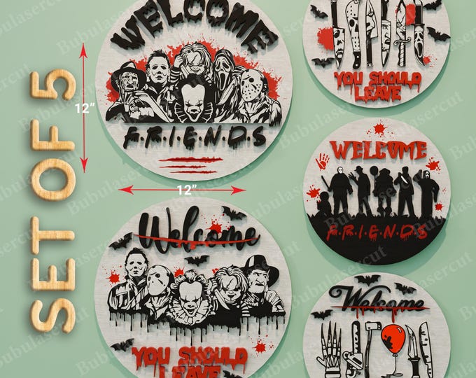 Horror Characters Door Sign SVG, Halloween Home Decor Svg, Welcome Sign ...