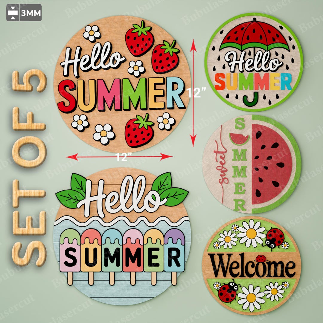 Summer Door Hangers Laser Cut File | Summer Wood Round Signs Summer ...