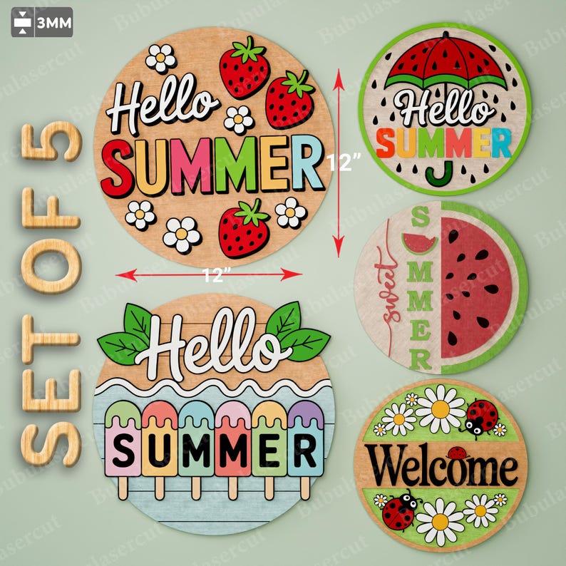 Summer Door Hangers Laser Cut File | Summer Wood Round Signs Summer ...