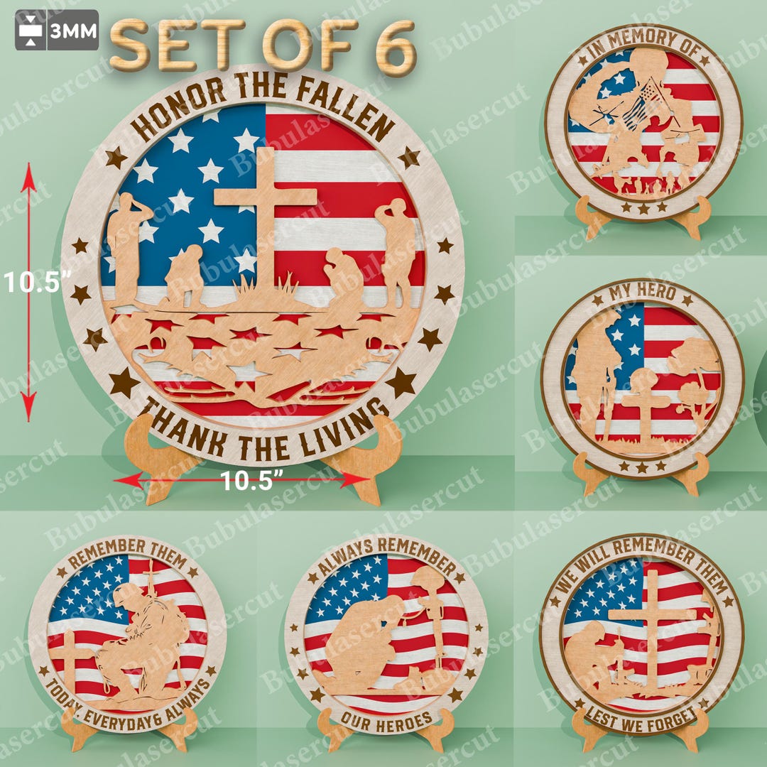 Veteran Memorial Sign SVG Bundle, Patriotic 3D Layered Military Tribute ...